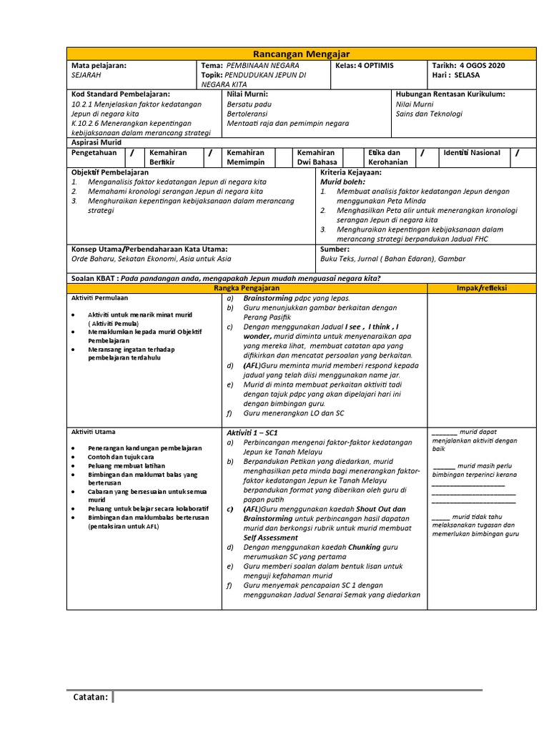 Contoh RPH Sekolah Amanah | PDF