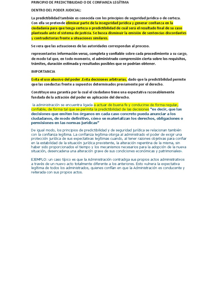 Principio de Predictibilidad o de Confianza Legítima | PDF