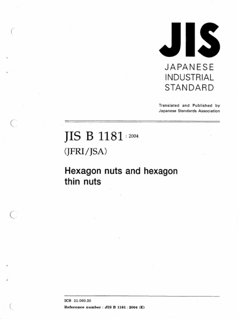 JIS B 1181-2004 Hexagon Nuts and Hexagon Thin Nuts | PDF