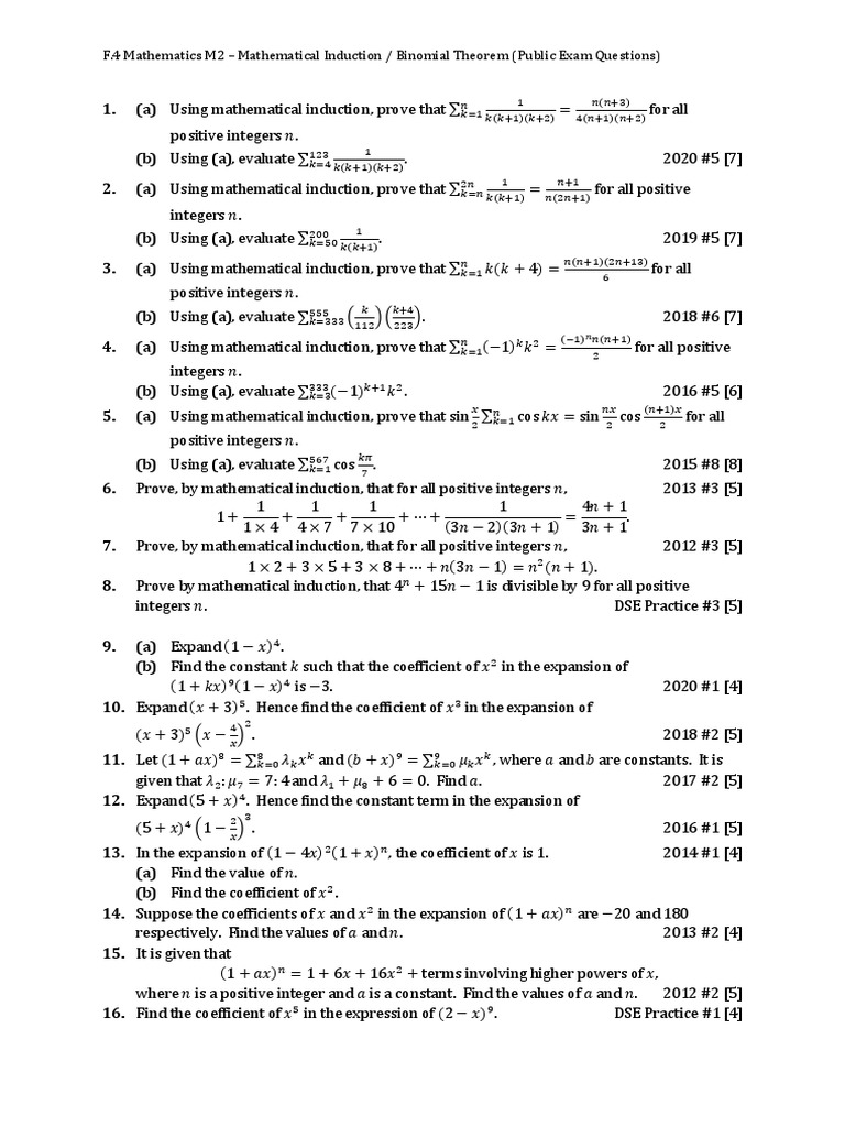 m2 Induction Binomial | PDF | Mathematical Proof | Number Theory