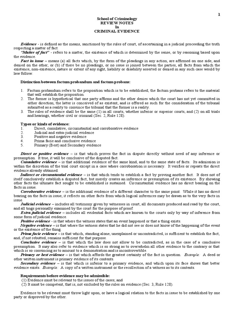 A Comprehensive Overview of Criminal Evidence: Distinguishing Types of ...