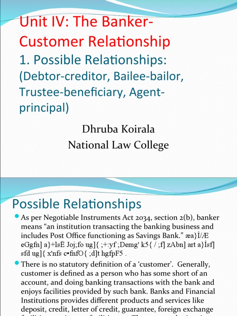 Types of Banker-Customer Relationships | PDF | Trustee | Banks