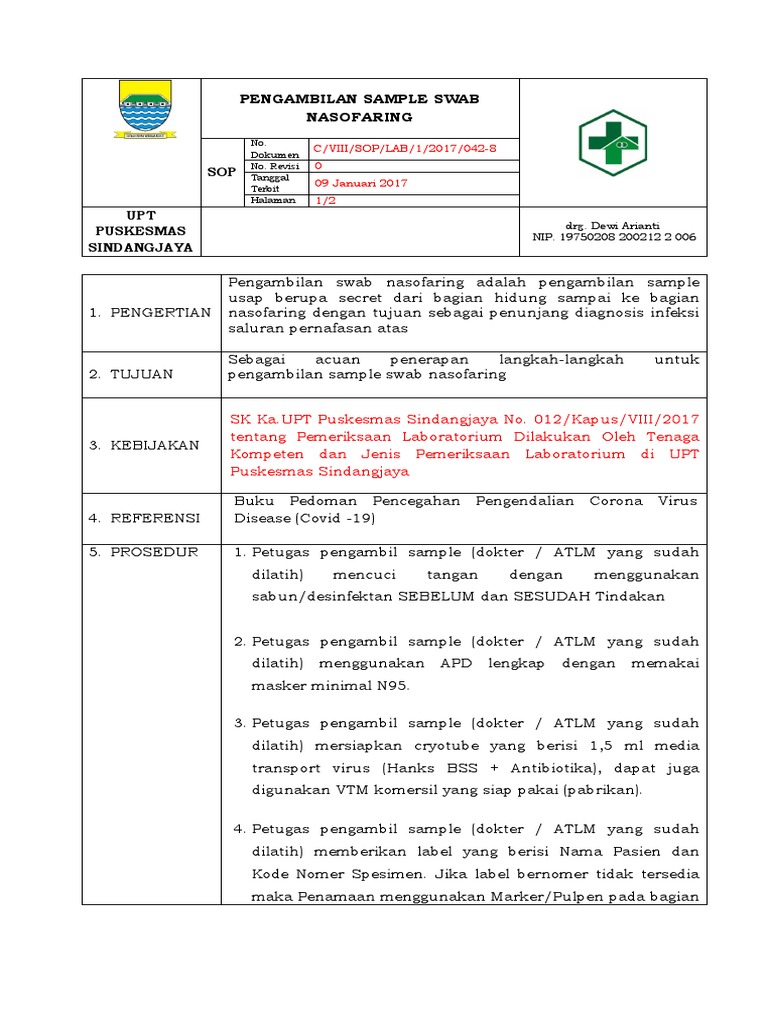 Sop Swab Nasopharing | PDF | Sains & Matematika