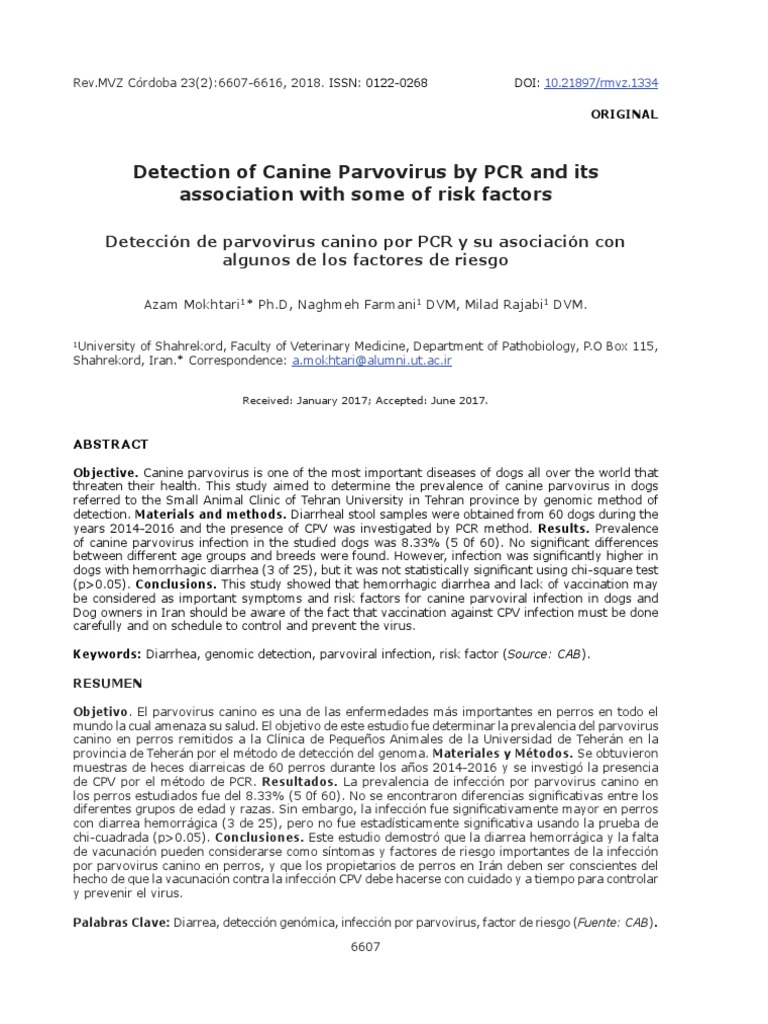 Detection of Canine Parvovirus by PCR and Its Association With Some of ...