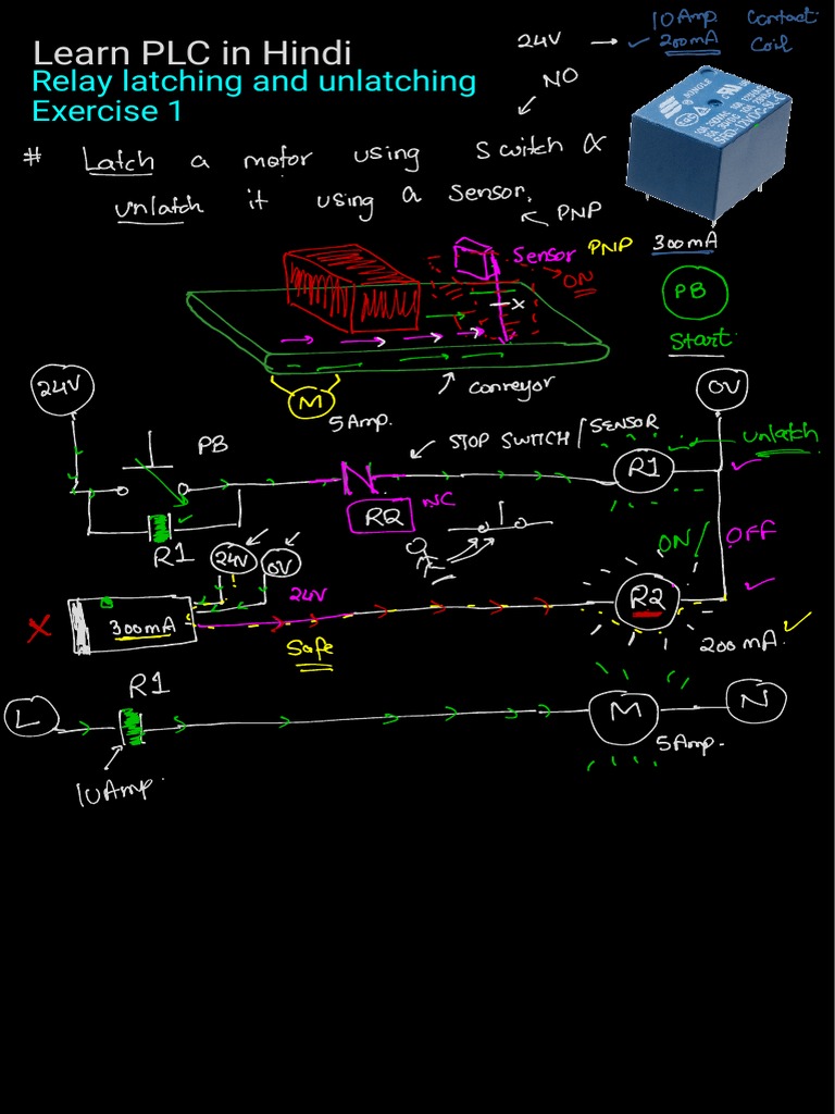 Learn PLC in Hindi: Relay Latching and Unlatching Exercise 1 | PDF
