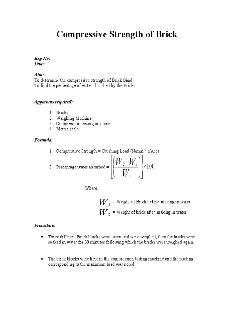 Compressive Strength of Brick: Exp No: Date: Aim | PDF