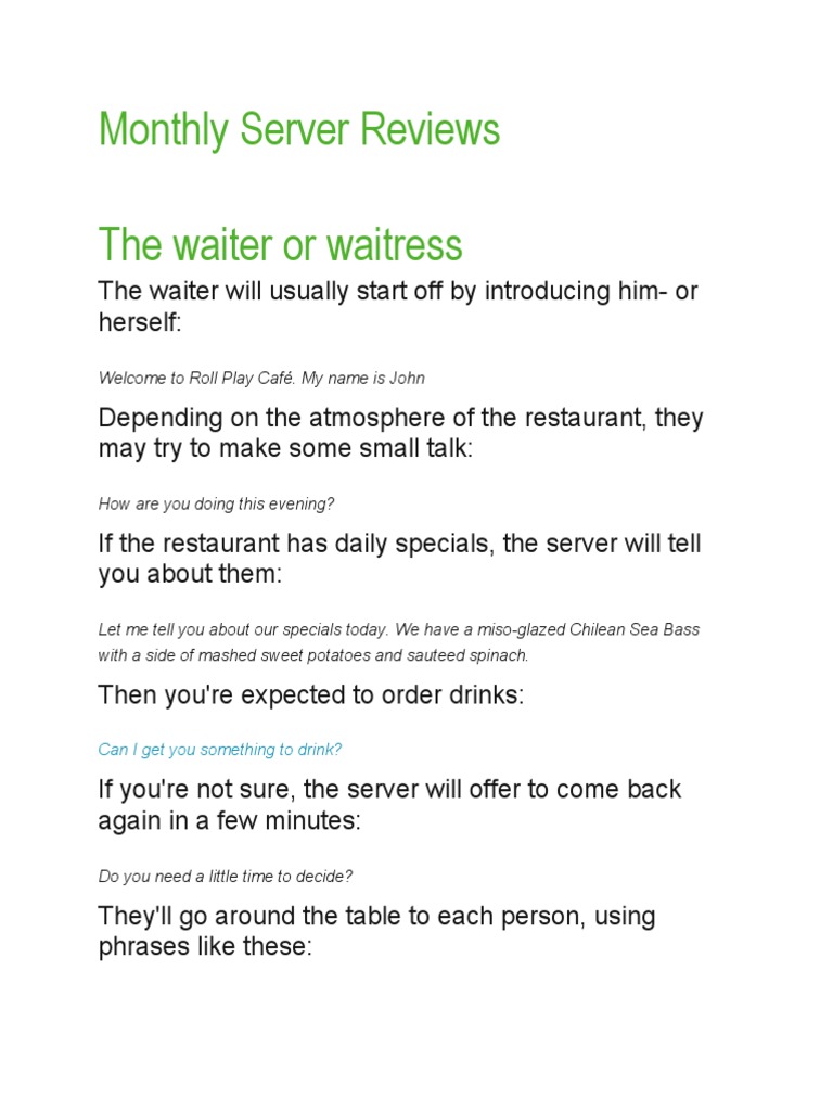 The Steps of Table Service: A Guide to the Role and Phrases of Waiters ...