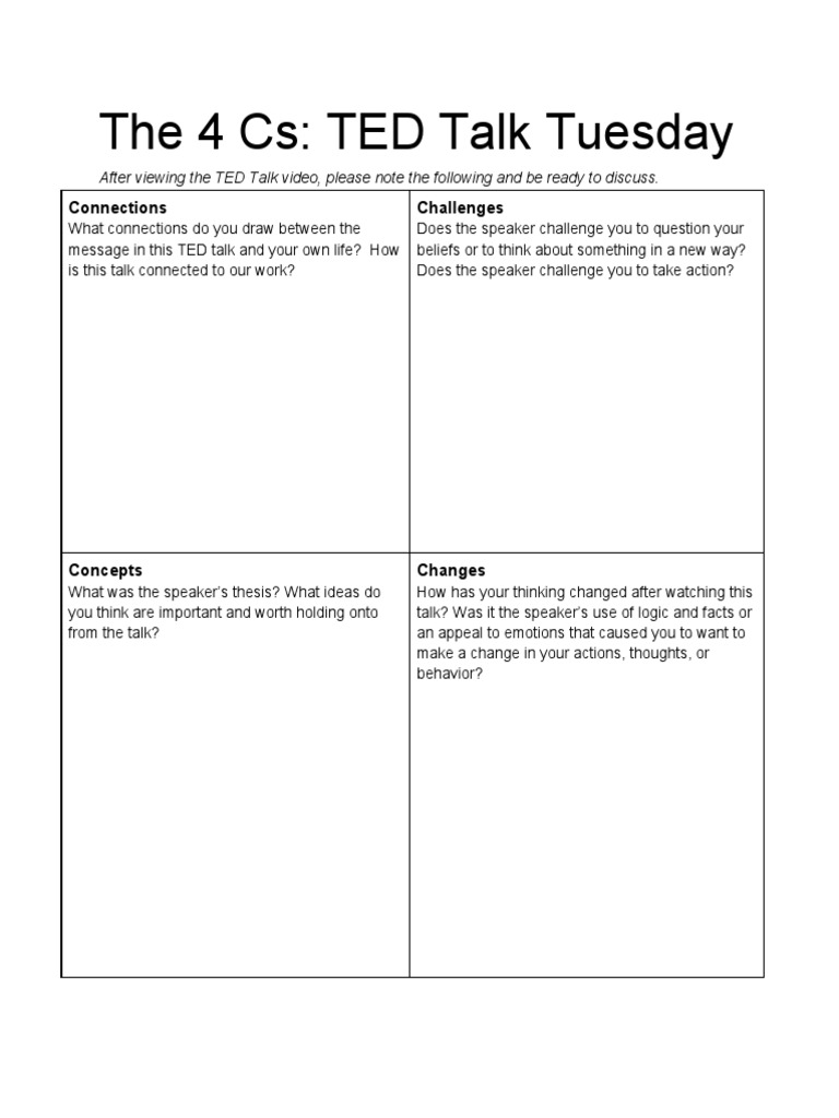Ted Talk Tuesday WKSHT | PDF | Self-Improvement | Science & Mathematics