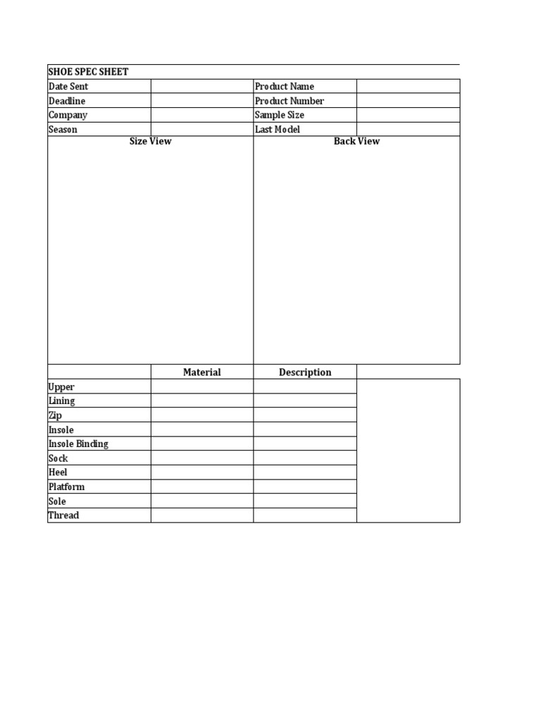 Shoe Specification Sheet Template | PDF