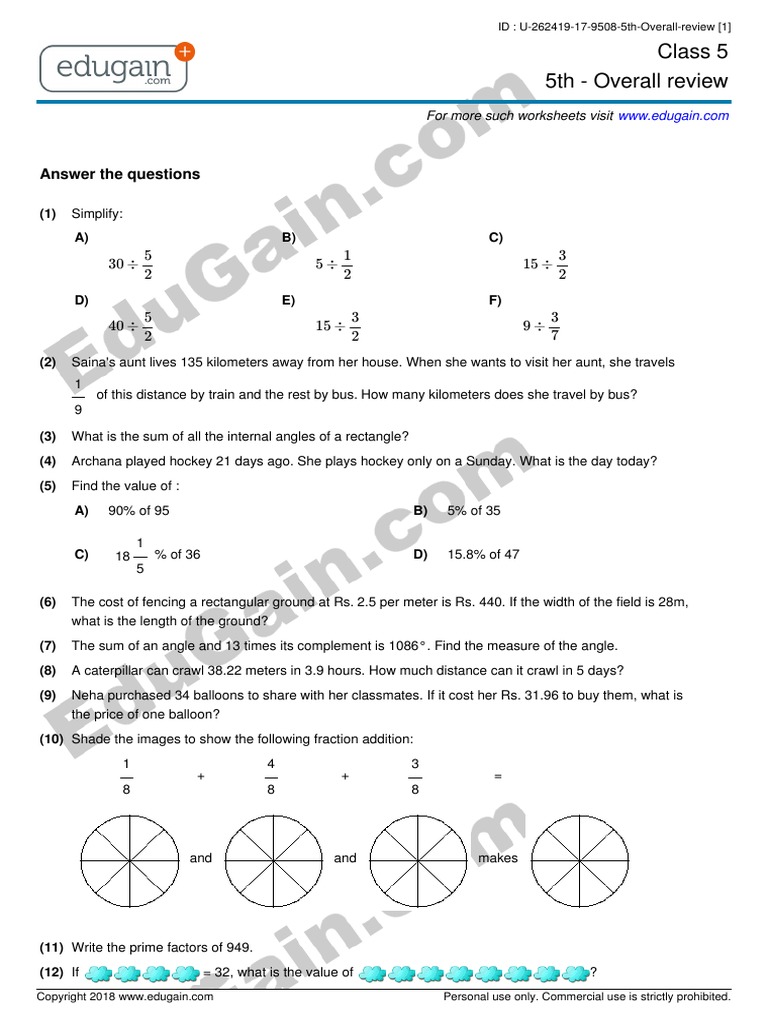 Class 5 5th - Overall Review: Answer The Questions | PDF | Teaching ...