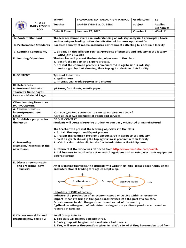 Lesson Plan 1 (Types of Industries) | PDF | Lesson Plan | Learning