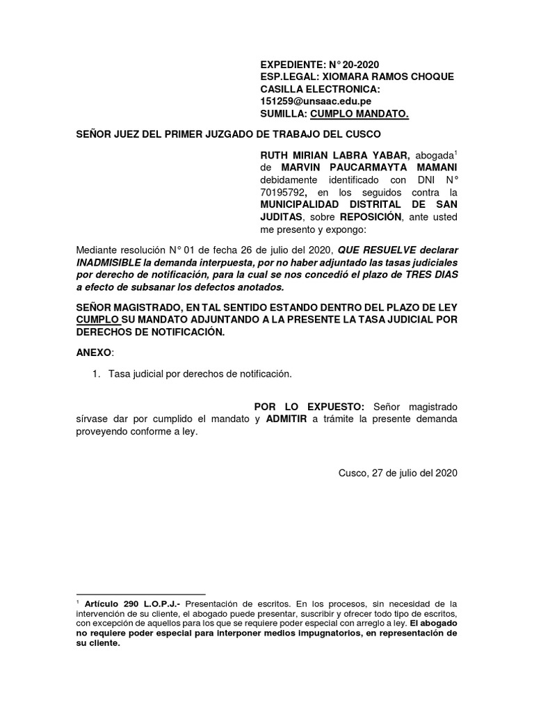 Cumplo Mandato-Tasa Judicial | PDF