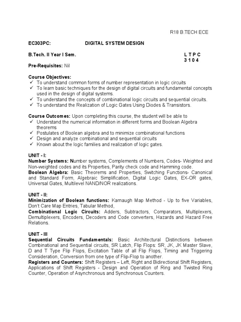 DSD Syllabus | PDF | Logic Gate | Digital Electronics