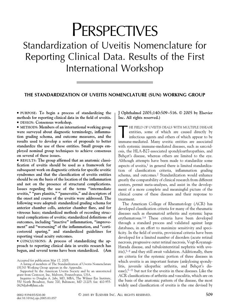 Standardization of Uveitis Nomenclature For Reporting Clinical D 2005 ...