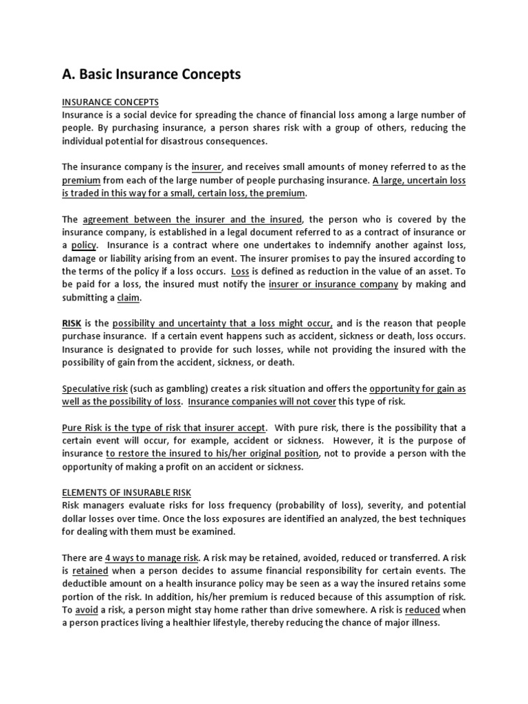 A. Basic Insurance Concepts and Principles | PDF | Underwriting | Insurance