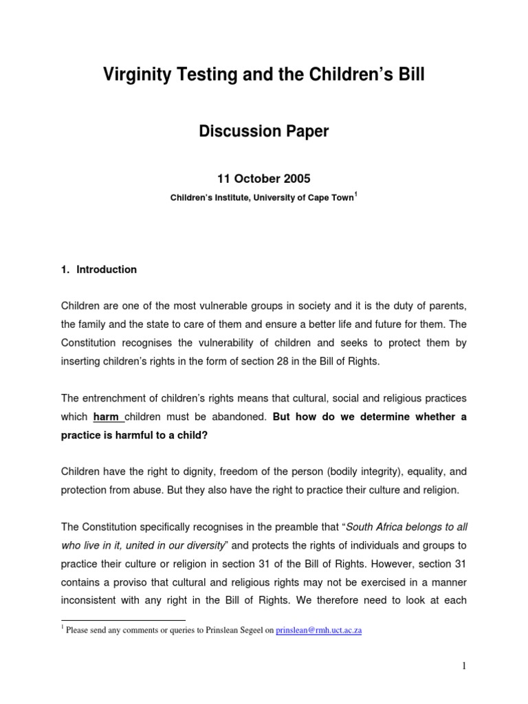 Virginity Testing 10 Oct 2005 PDF | PDF | Virginity | Children's Rights