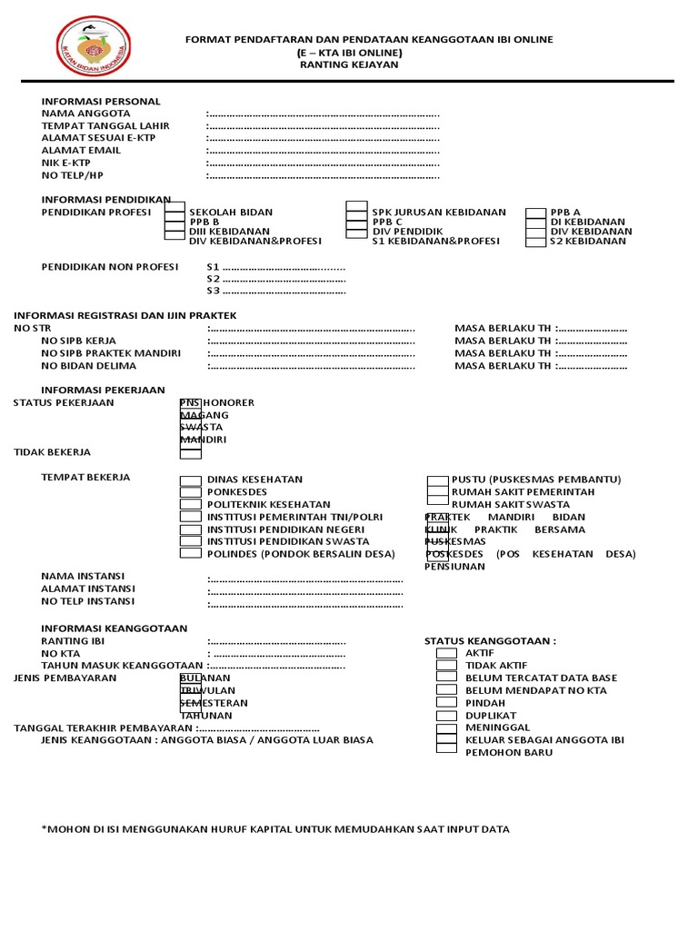 Format Kta Ibi | PDF | Pengelolaan Keuangan & Uang