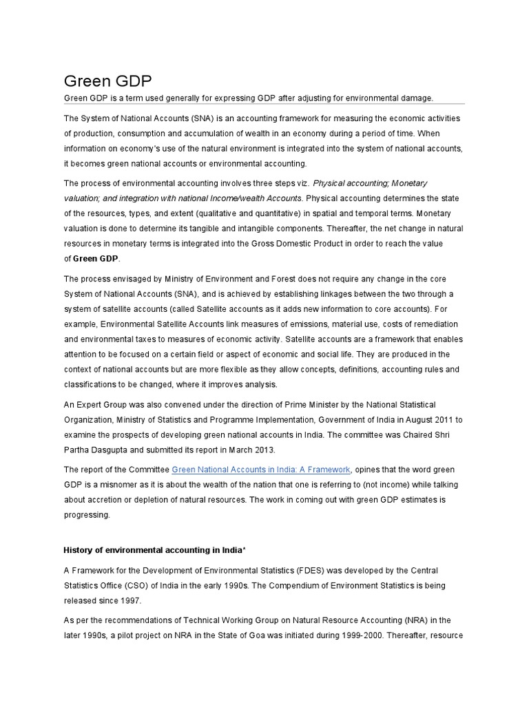 Green GDP: Valuation and Integration With National Income/wealth ...