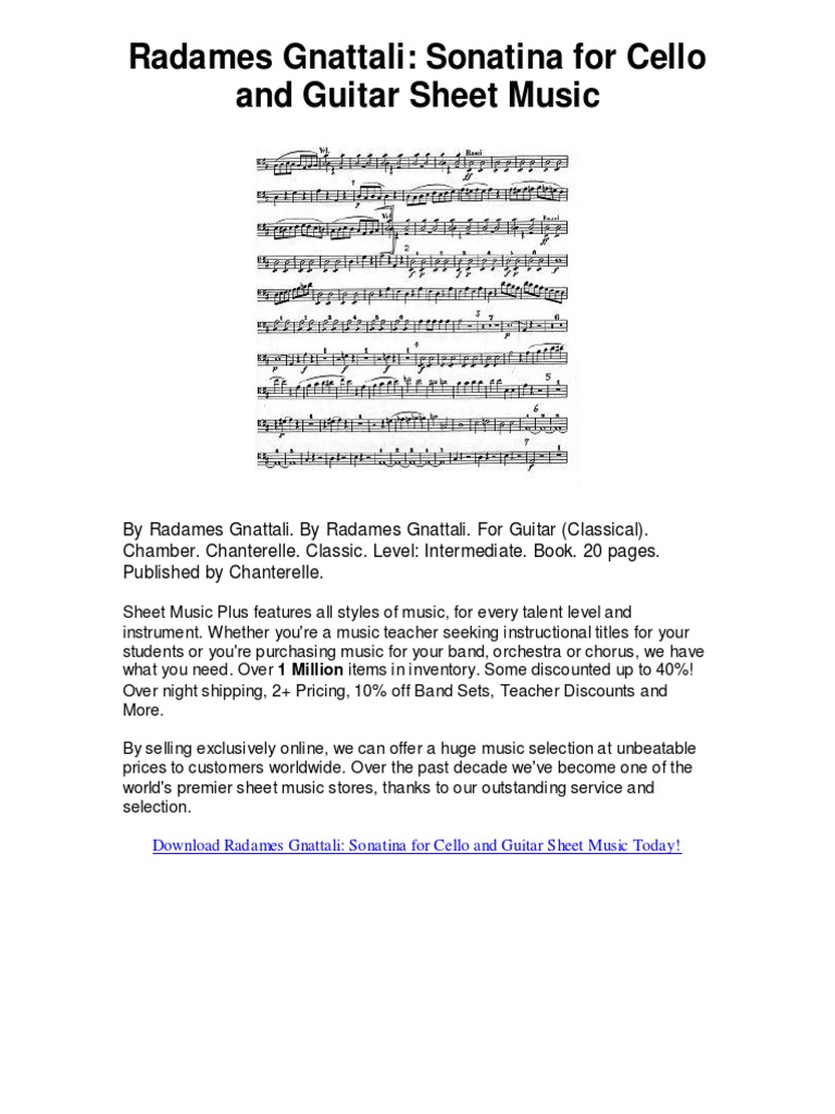 Radames Gnattali Sonatina For Cello and Guitar Sheet Music PDF | PDF