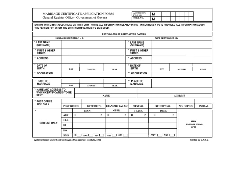 Marriage Application Form