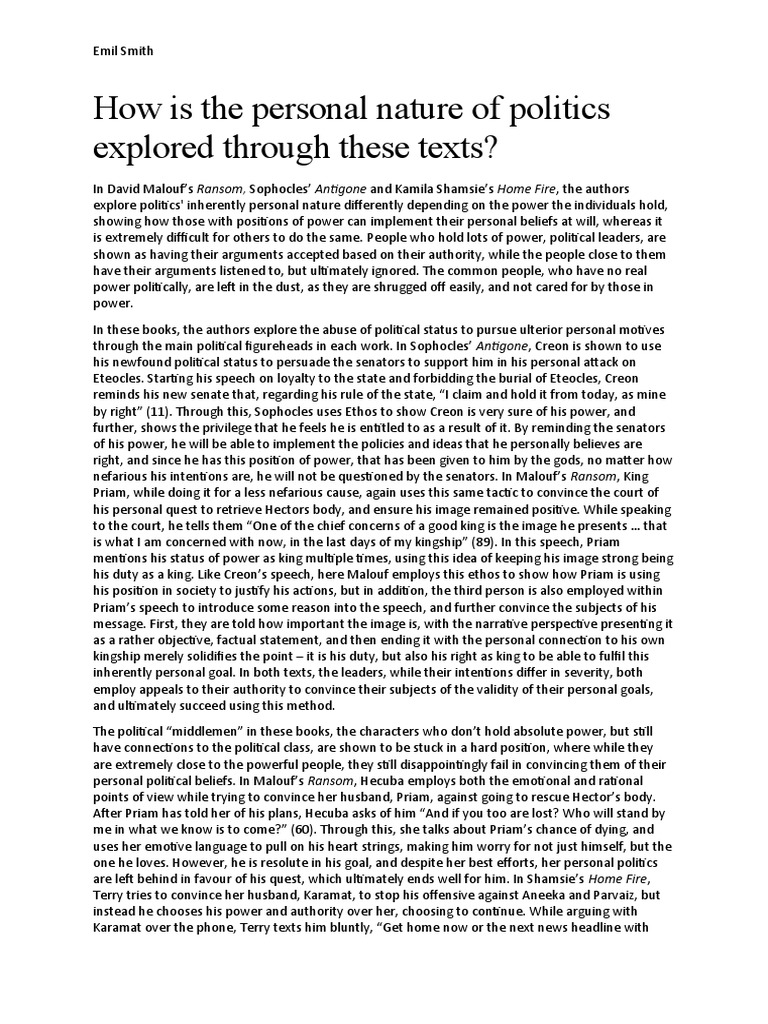 How Is The Personal Nature of Politics Explored Through These Texts ...
