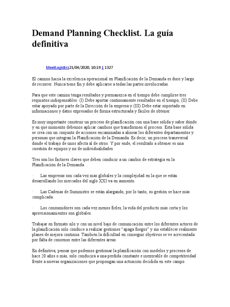 Demand Planning Checklist | PDF | Logística | Planificación