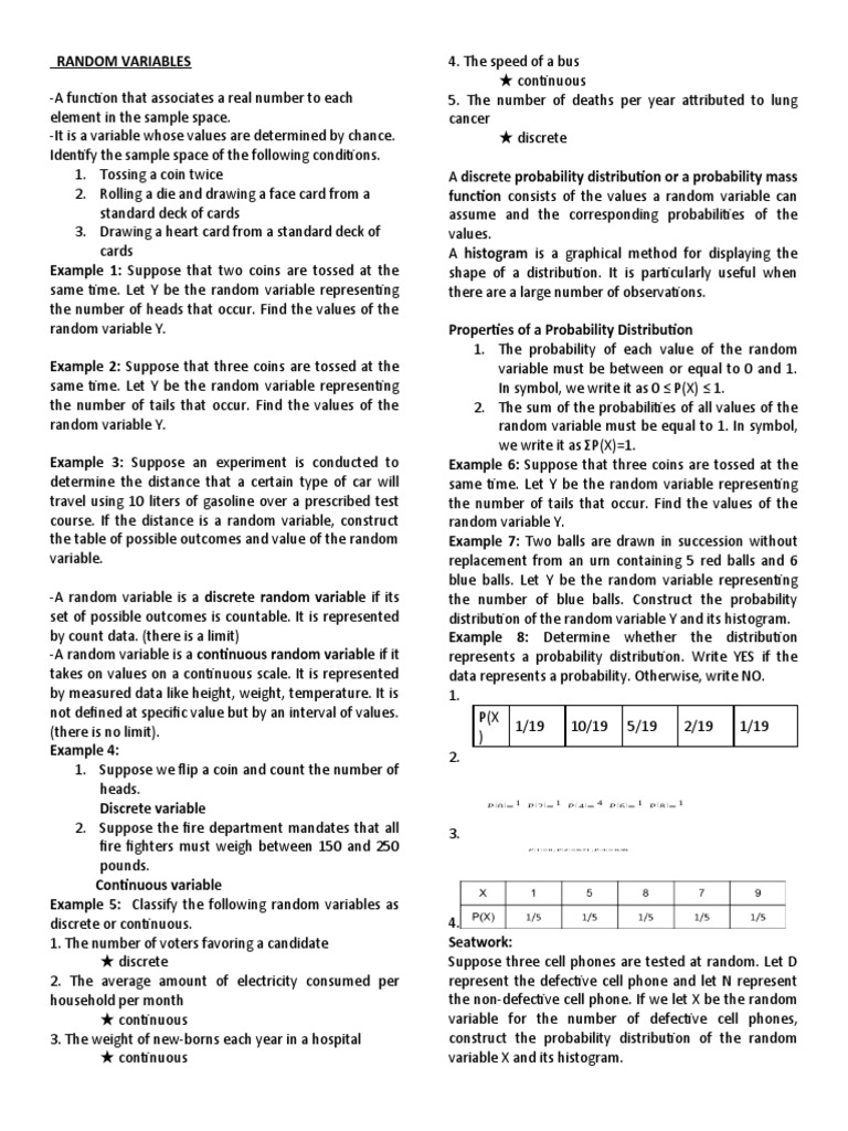 01 - FACT SHEET (Random Variables) | PDF | Random Variable | Probability Distribution