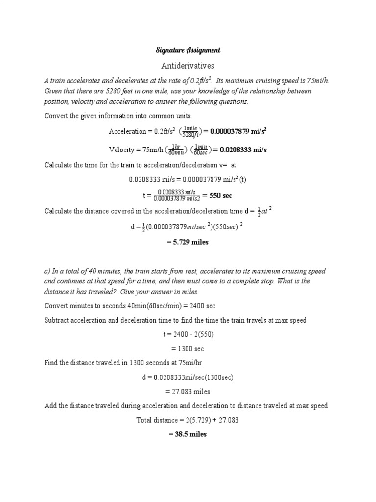Signature Assignment Antiderivatives | PDF | Insight | Acceleration