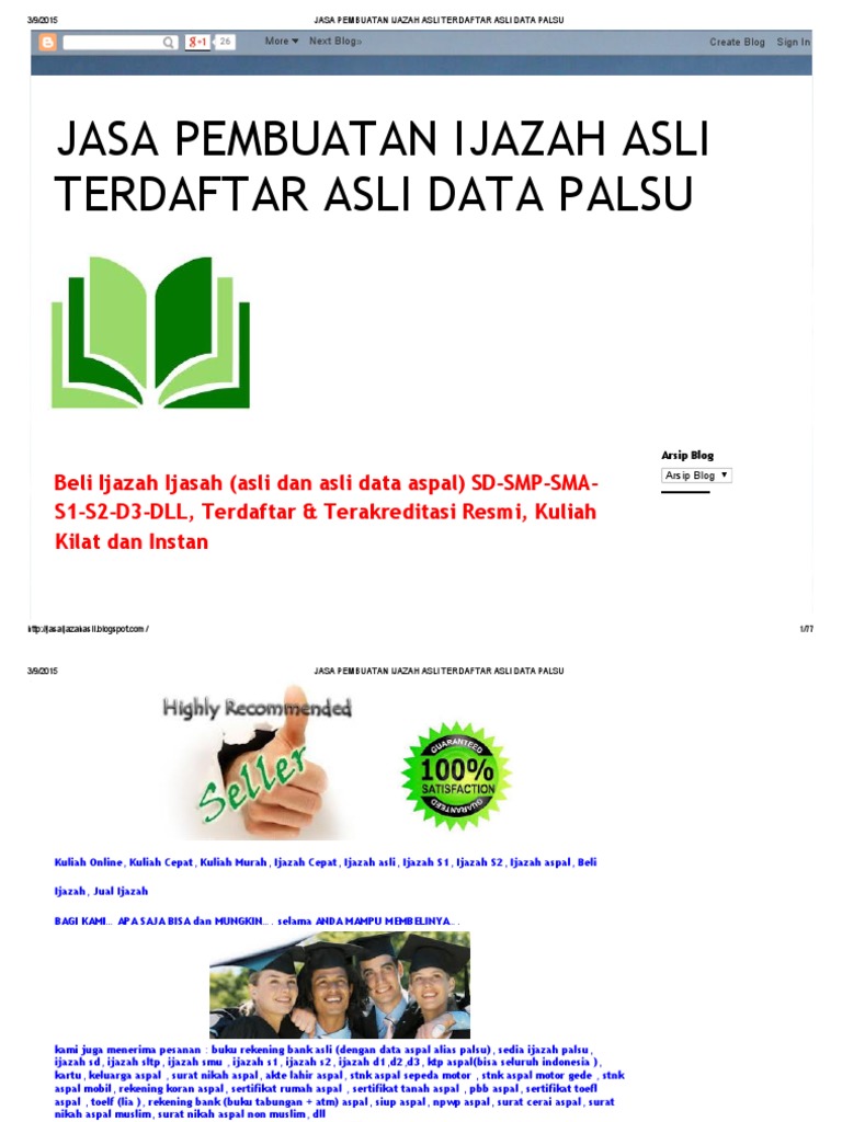 Jasa Pembuatan Ijazah Asli Terdaftar Asli Data Palsu PDF | PDF