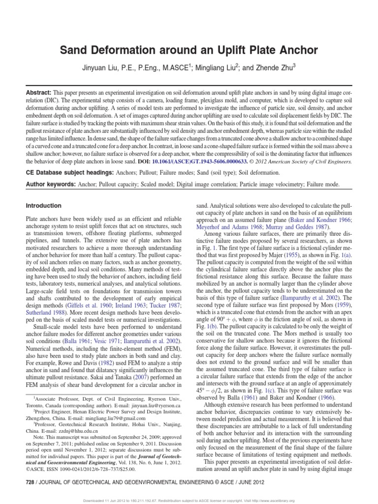 Sand Deformation Around An Uplift Plate Anchor: Jinyuan Liu, P.E., P ...