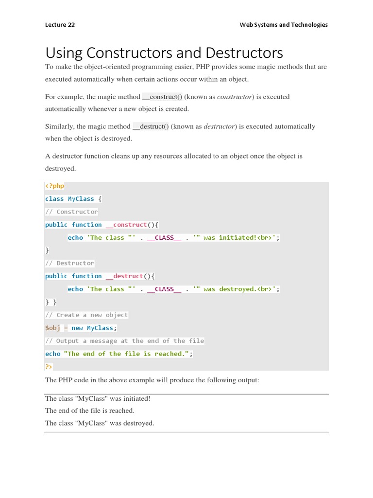 Using Constructors And Destructors Construct Pdf Class Computer Programming Method