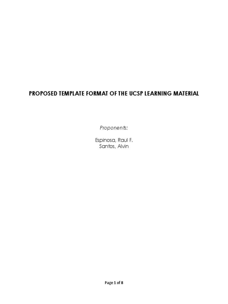 Proposed Template Format of The Ucsp Learning Material: Proponents ...