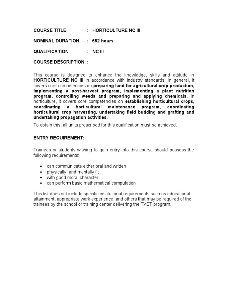 2 Rev CBC - Course Design - HORT NC III | PDF | Grafting | Competence ...