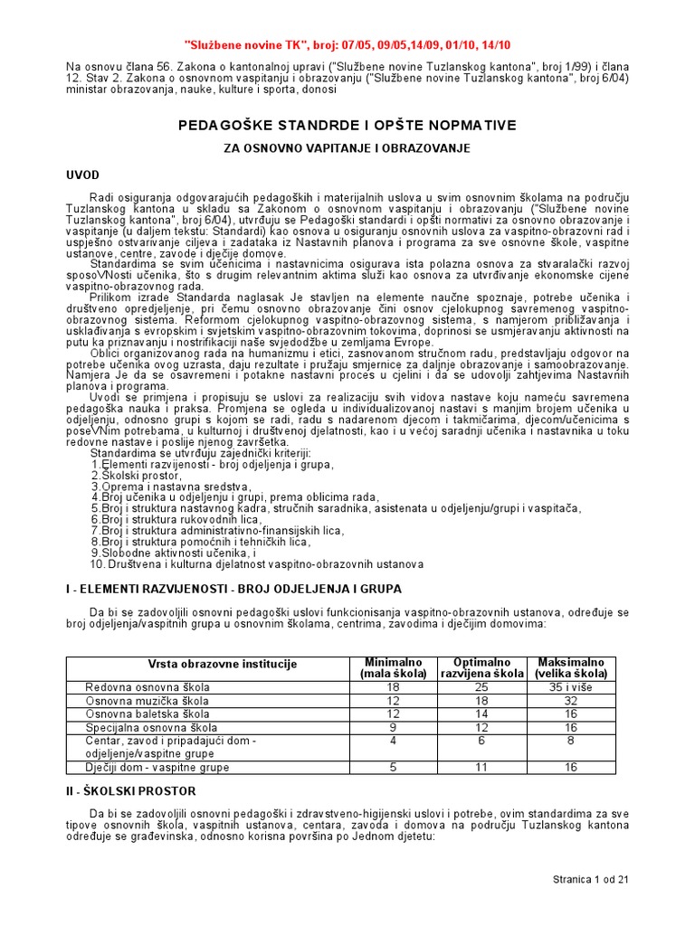 Pedagoski Standardi I Opce Norme Za Osnovno Vaspitanje I Obrazovanje PDF | PDF