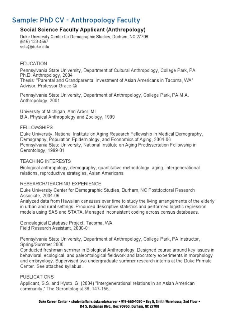 CV Example PHD Anthro | PDF | Demography | Anthropology