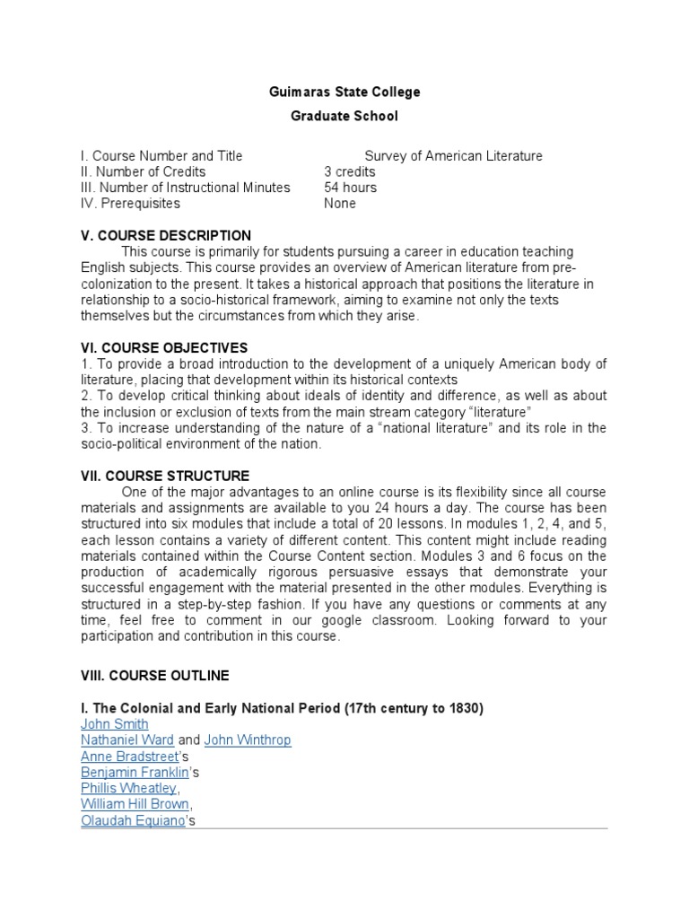 American Literature Course Overview | PDF | American Writers ...