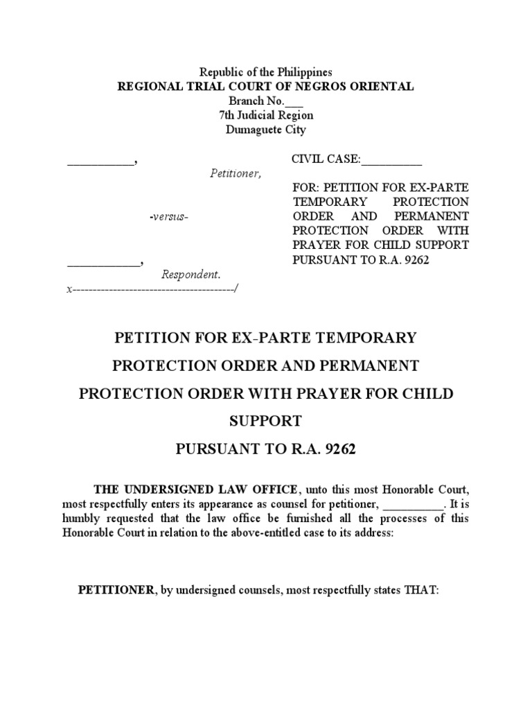 Sample Petition For Temporary Protection Order | PDF | Restraining Order | Justice