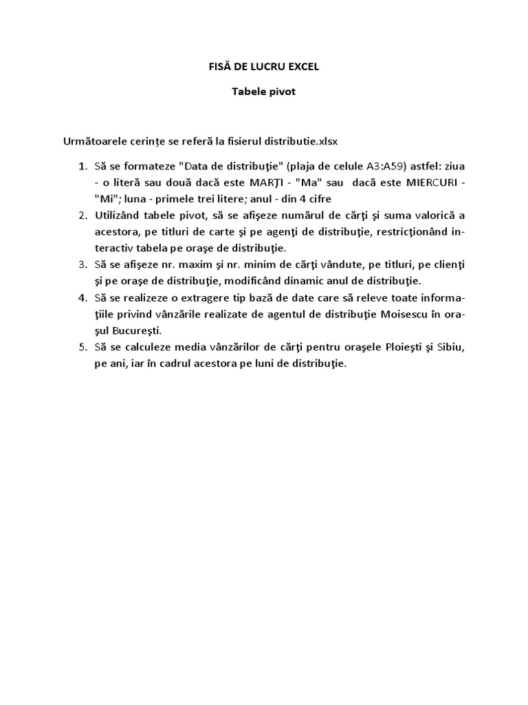 Fisc483 de Lucru Excel Tabele Pivot PDF | PDF