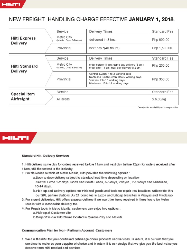0000 Handling Charge Update 2018 | PDF | Cargo | Inflation