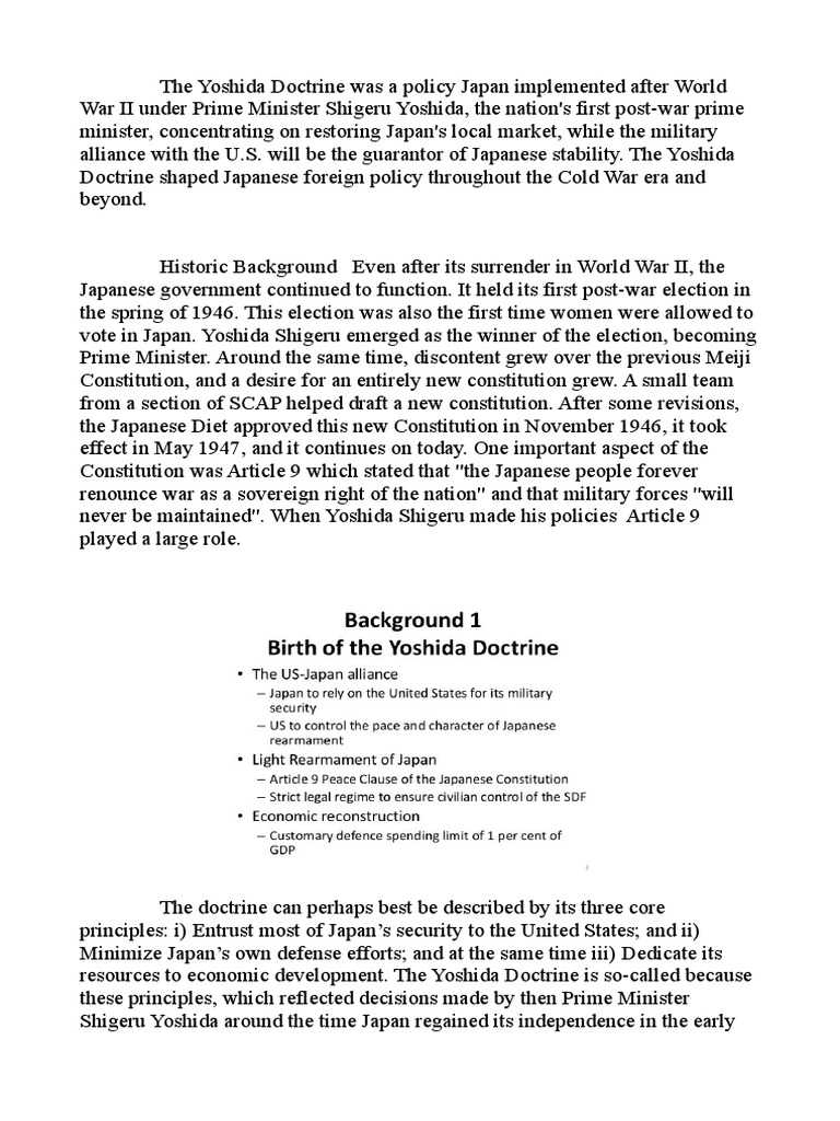 Yoshida Doctrine Text Notes | PDF | Foreign Policy | Policy