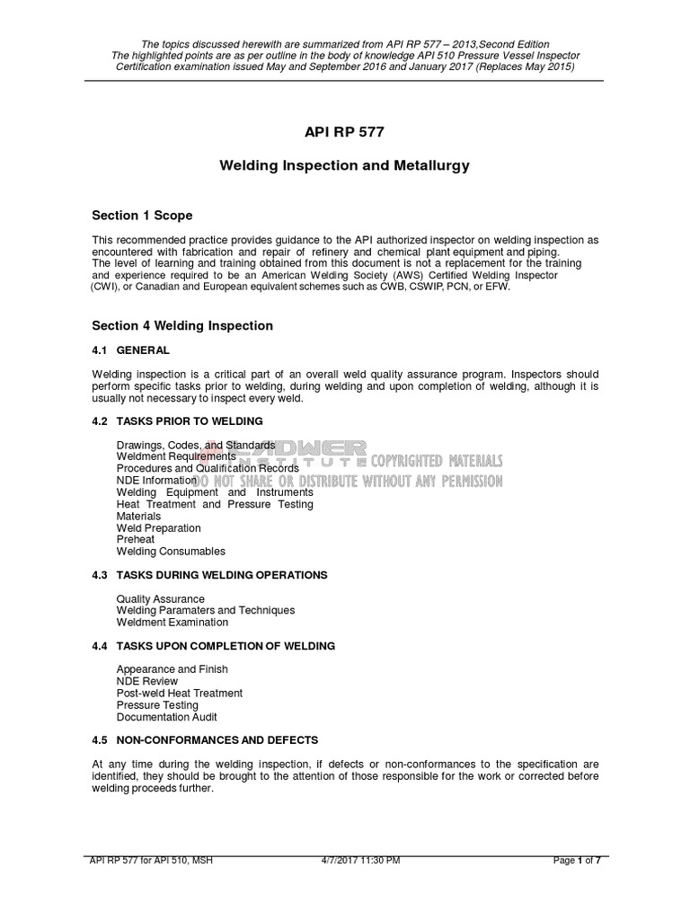 API RP 577 Welding Inspection | PDF | Welding | Construction