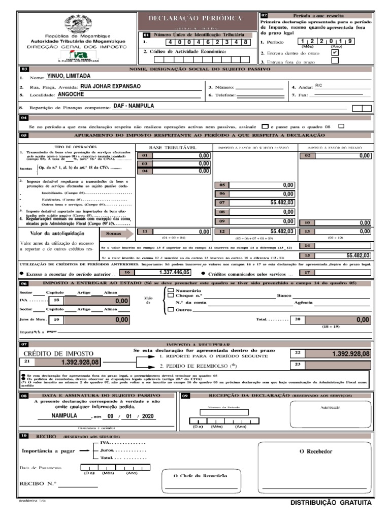 YINUO 12 IVA - Declaração Periódica Mod. A | PDF