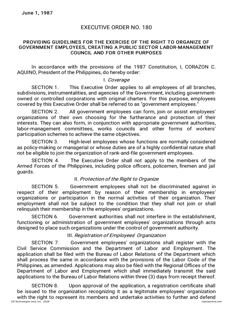 Executive Order No. 180: Coverage | PDF | Civil Service | Executive Order