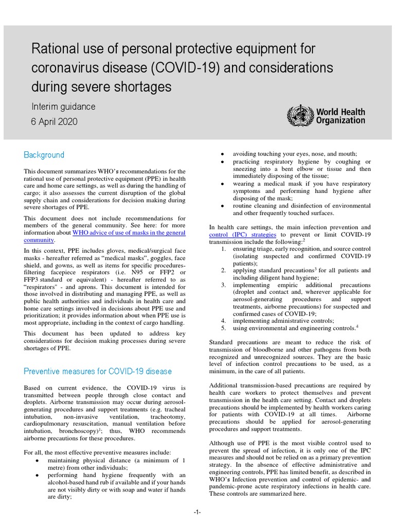 Who 2019 Ncov Ipc Ppe Use 2020.3 Eng | PDF