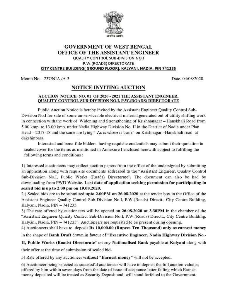 Auction Notice 01 of 20-21 | Download Free PDF | Auction | Government