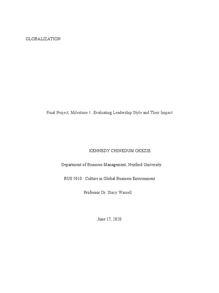Final Project Milestone 1 Module 3 Evalauting Leadership Styles And Their Impact Pdf Steve