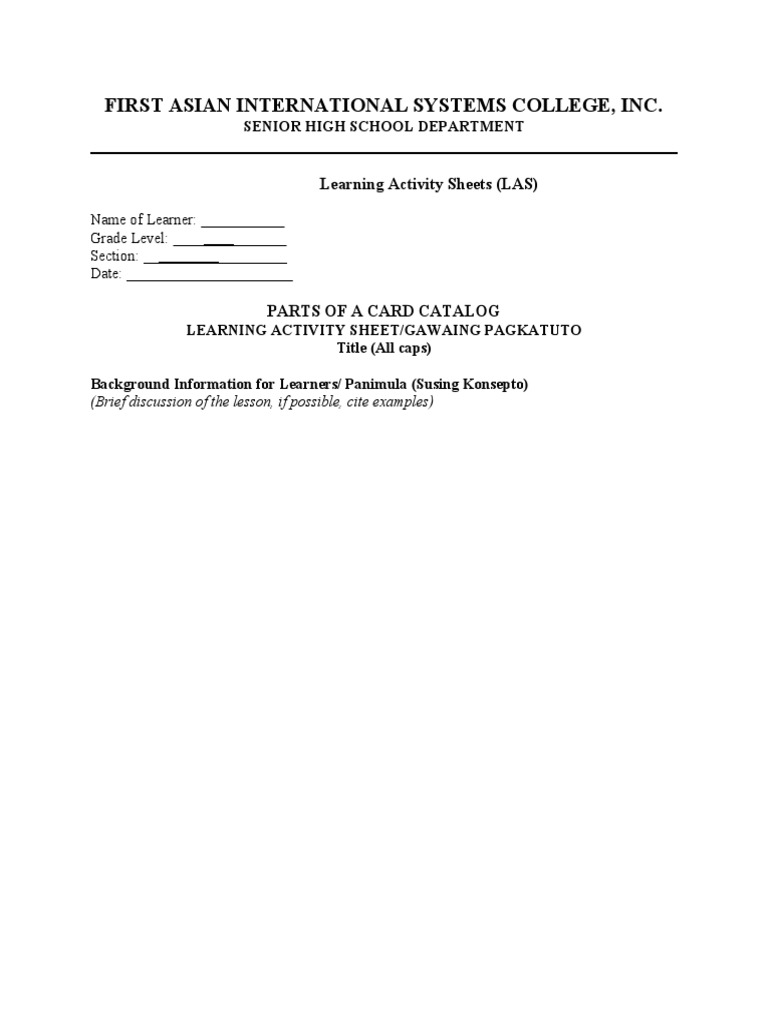 Learning Activity Sheet Sample | PDF