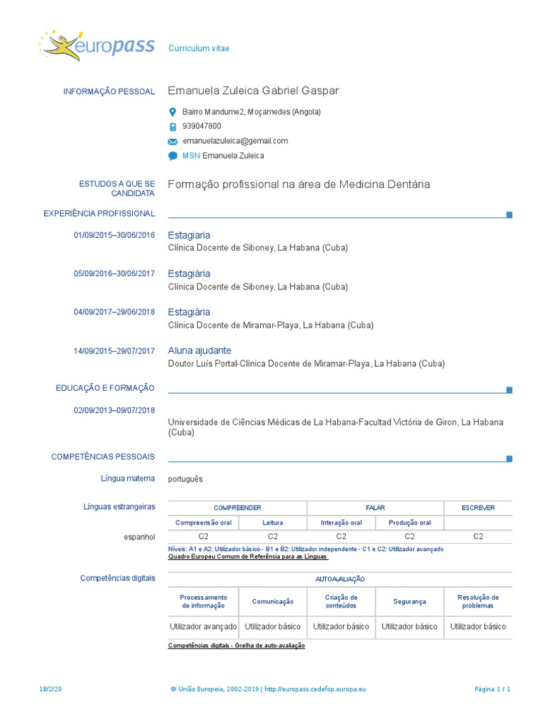 CV Europass 20200218 GabrielGaspar PT | PDF | Modificação ...