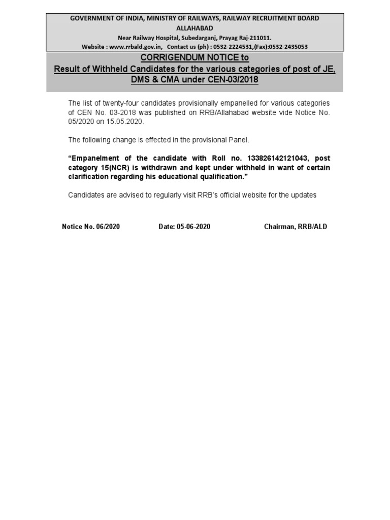 Corrigendum Notice CEN - 03 - 2018 | PDF