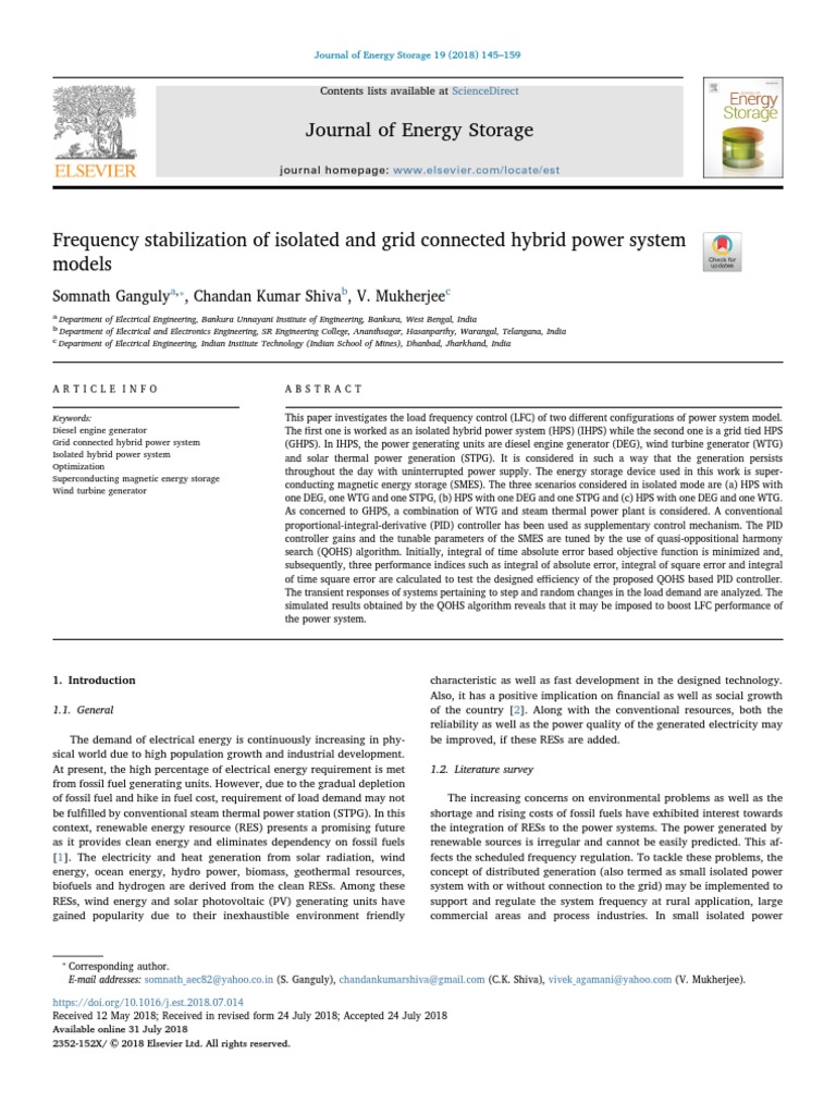 Frequency Stabilization of Isolated and Grid Connected Hybrid Power ...